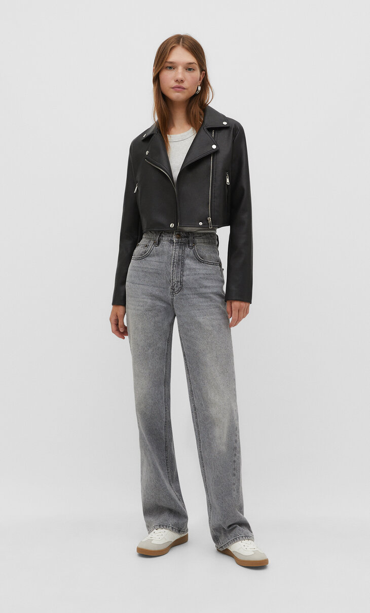 D92 recht model jeans met brede pijpen - Mode voor dames | Stradivarius ...