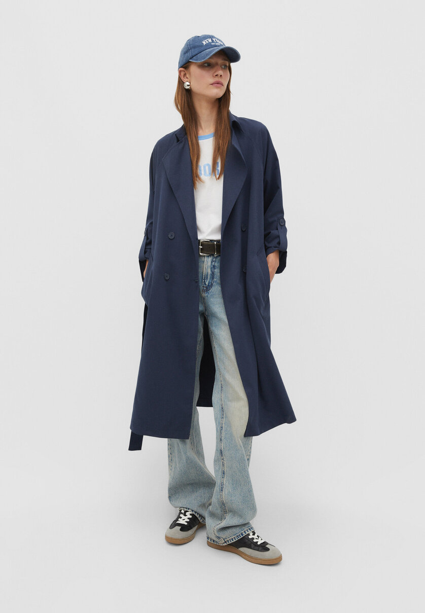 Long Flowing Trench Coat Womens Fashion Stradivarius Worldwide