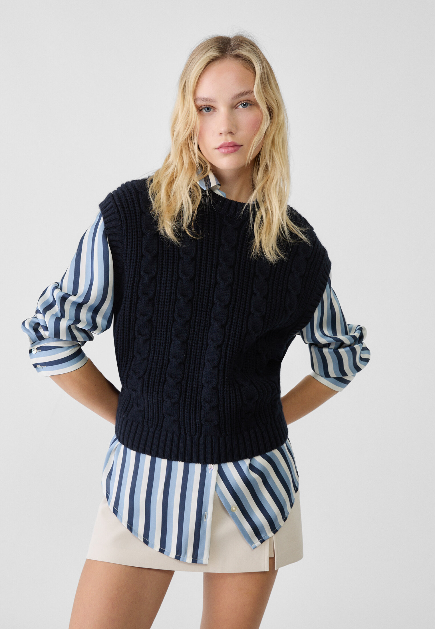 Cable Knit Vest Womens Fashion Stradivarius United States