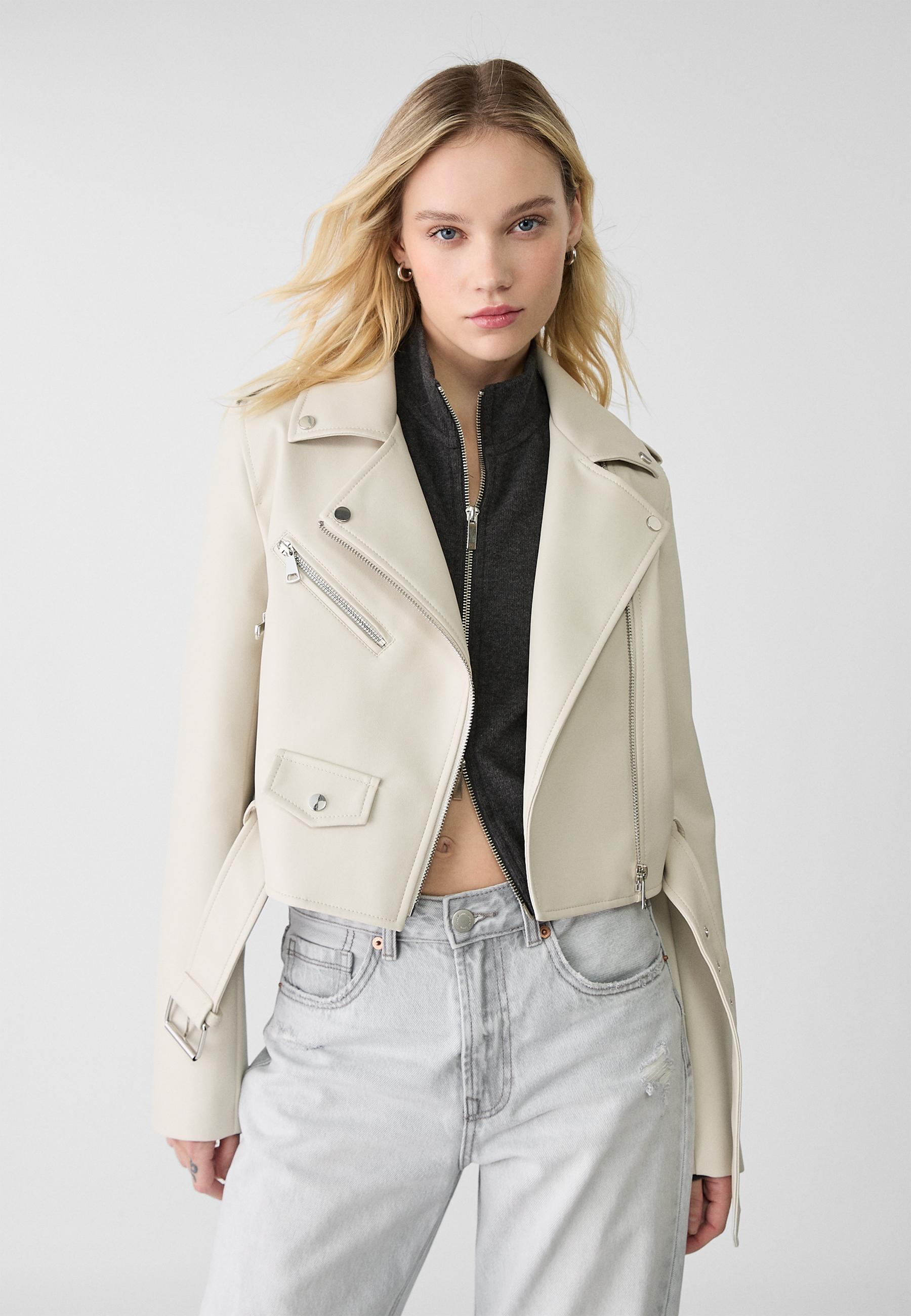 Faux leather biker jacket with belt - Women's fashion | Stradivarius ...