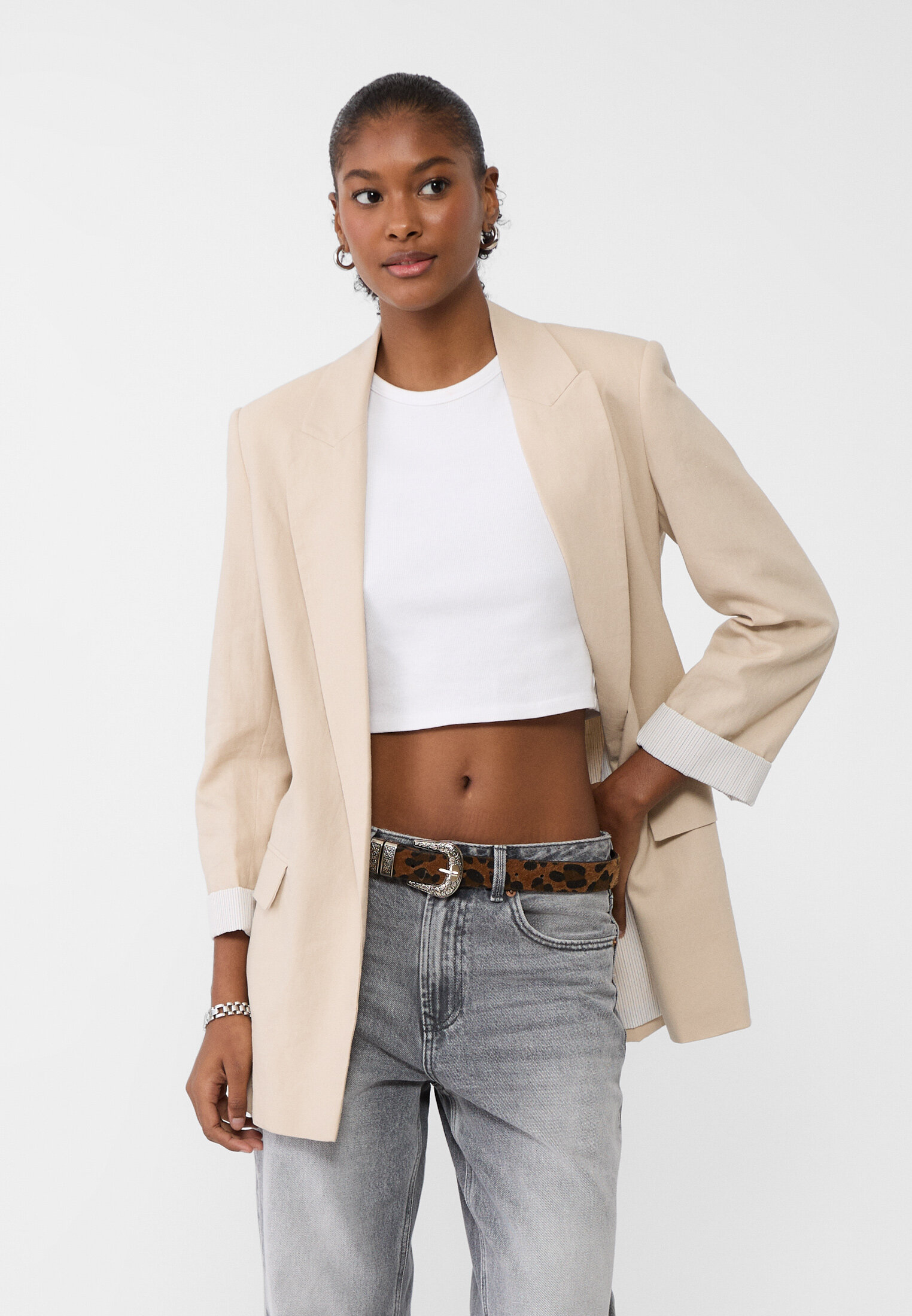 Open Flowing Linen Blend Blazer Womens Fashion Stradivarius Worldwide