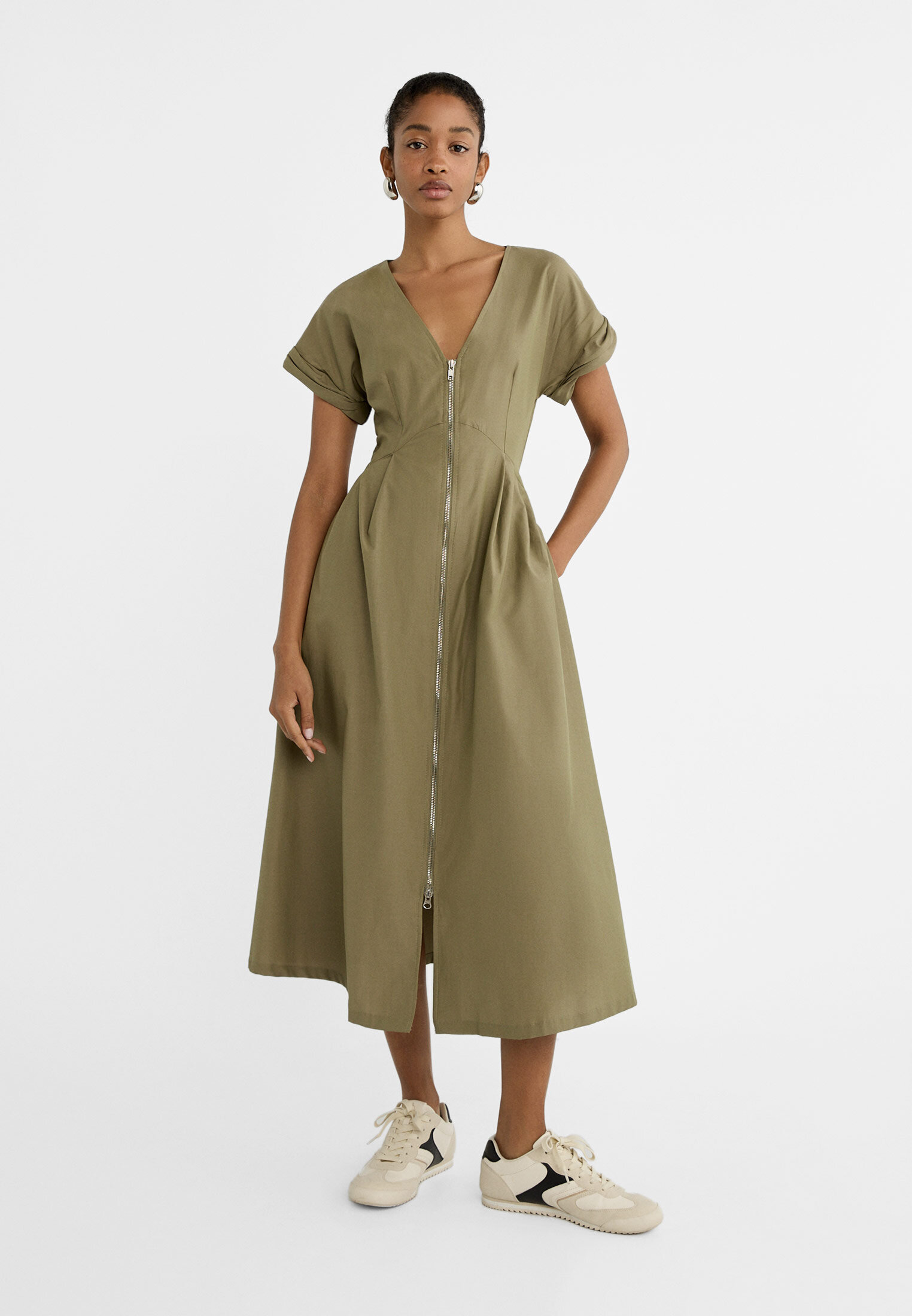 Zip Midi Dress Womens Fashion Stradivarius Saudi Arabia