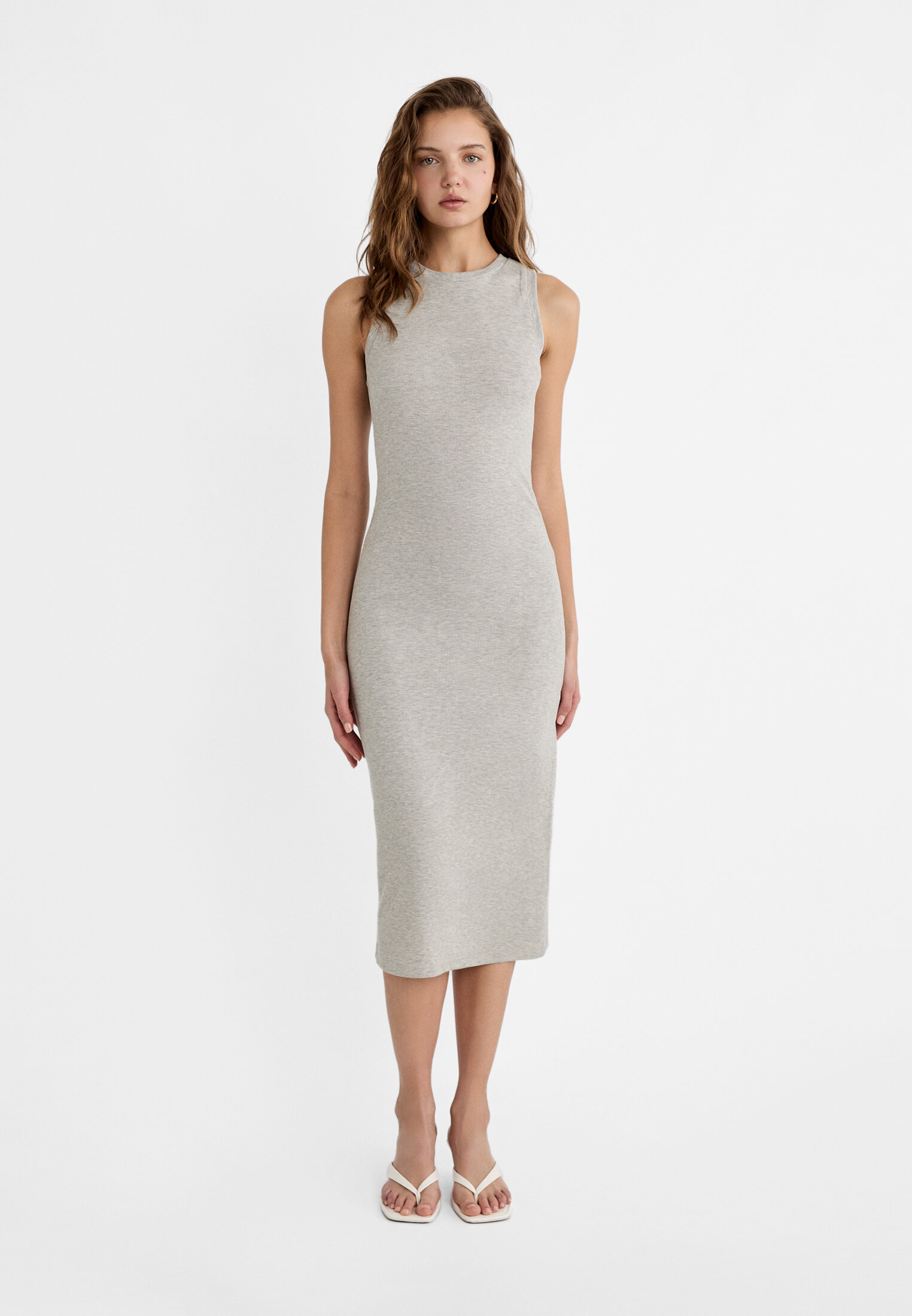 Robe Midi En Maille Côtelée Mode Femme Stradivarius Maroc