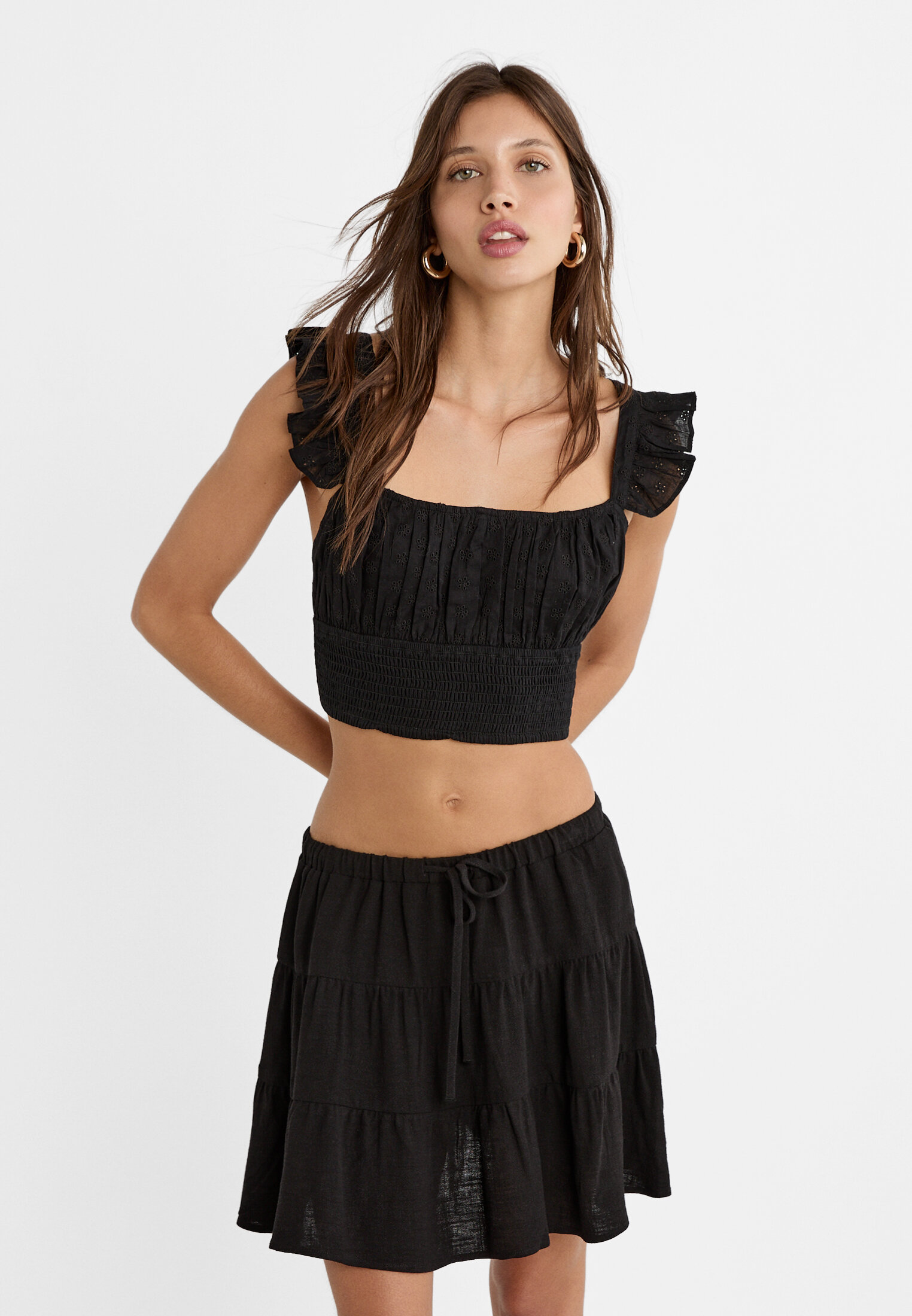 Embroidered Strappy Short Top Womens Fashion Stradivarius United States