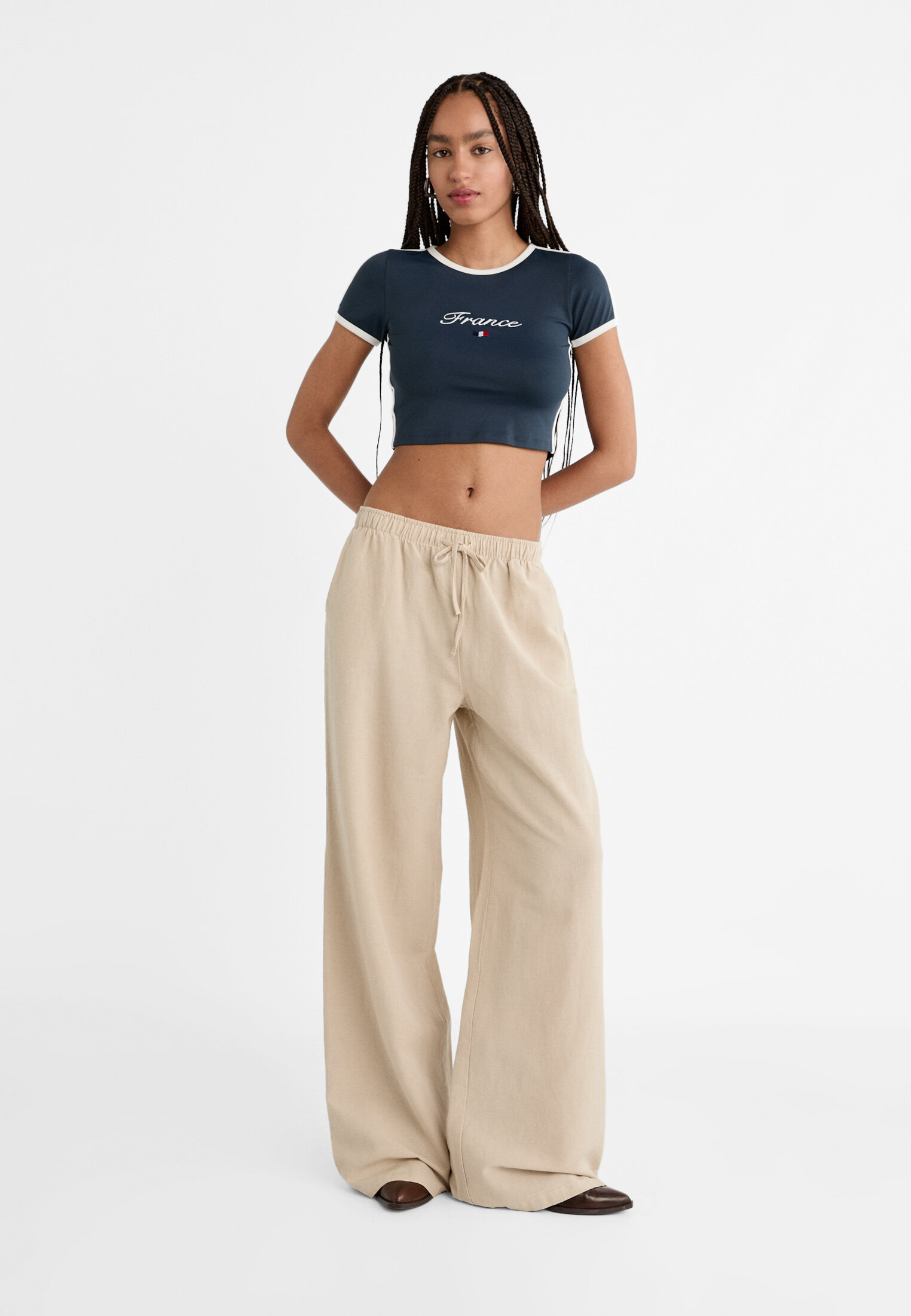 Loose Fitting Linen Blend Trousers Womens Fashion Stradivarius