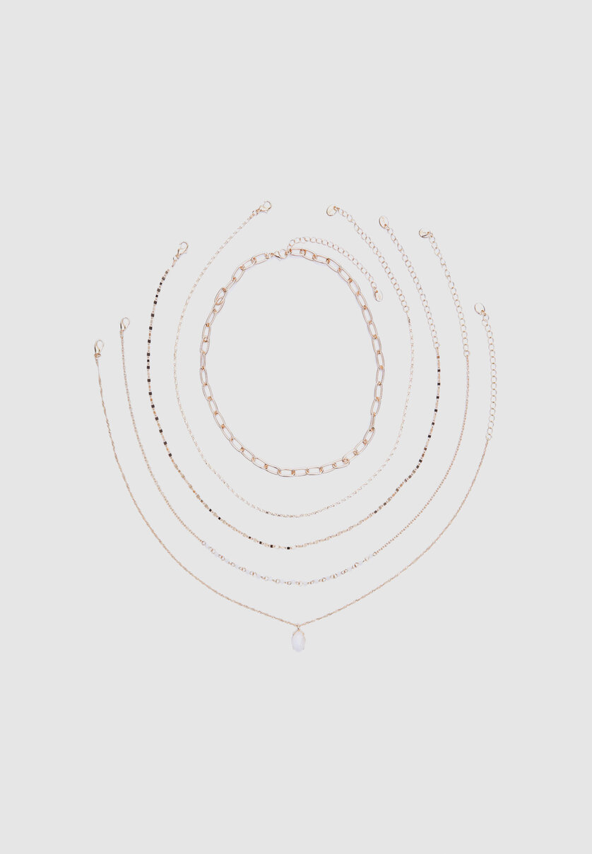 Set 5 collares charm piedra rosa | Stradivarius España