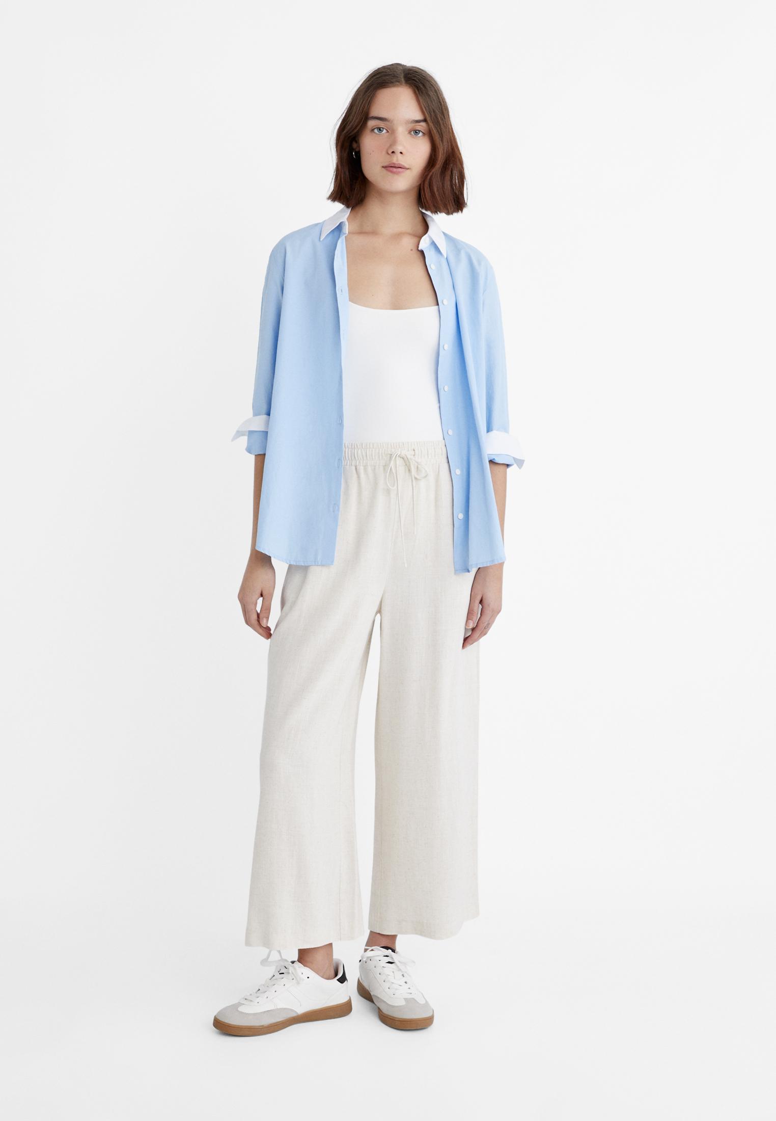 Linen Blend Culottes Womens Fashion Stradivarius United States