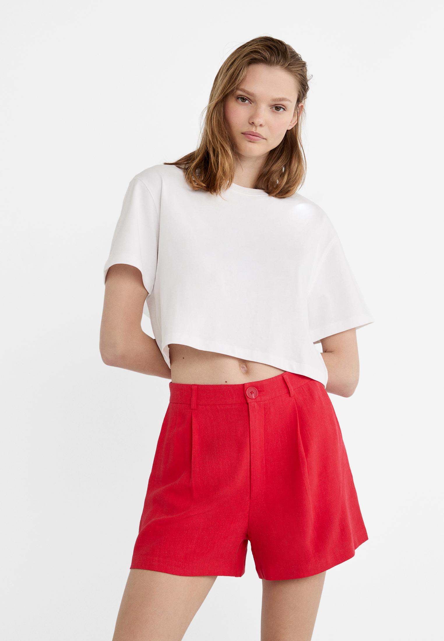 Loose Pleated Linen Blend Shorts Womens Fashion Stradivarius