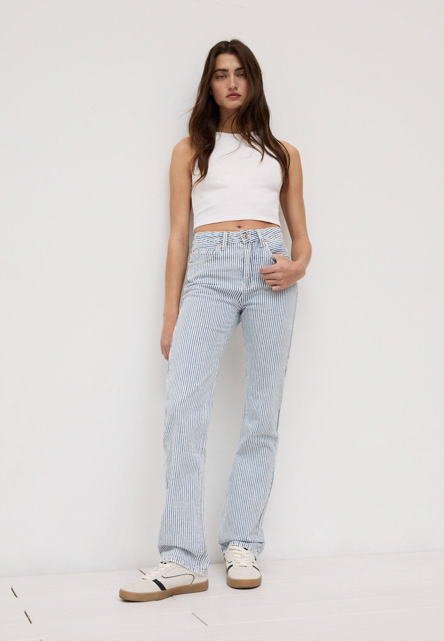 D98 straight-leg vintage striped jeans - Women's fashion | Stradivarius ...