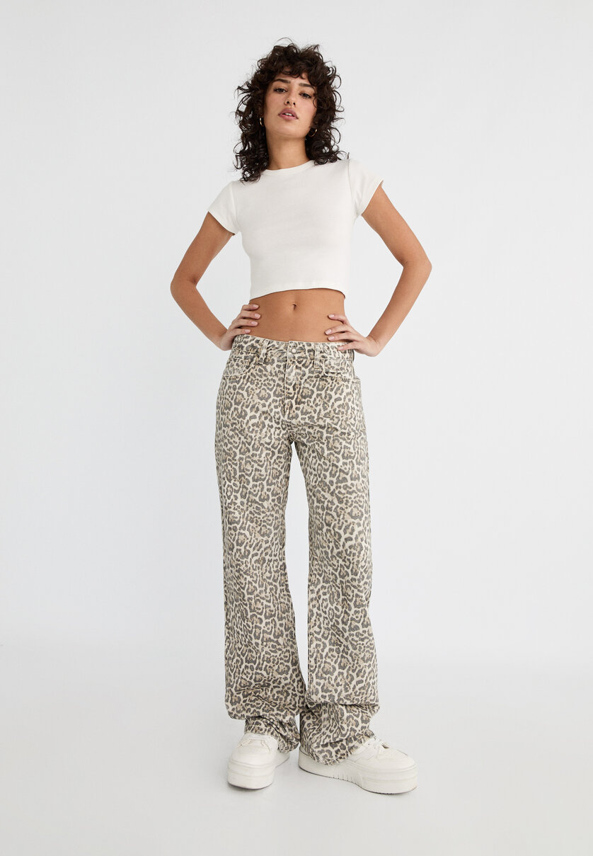 Straight Leopard Print Trousers Womens Fashion Stradivarius United