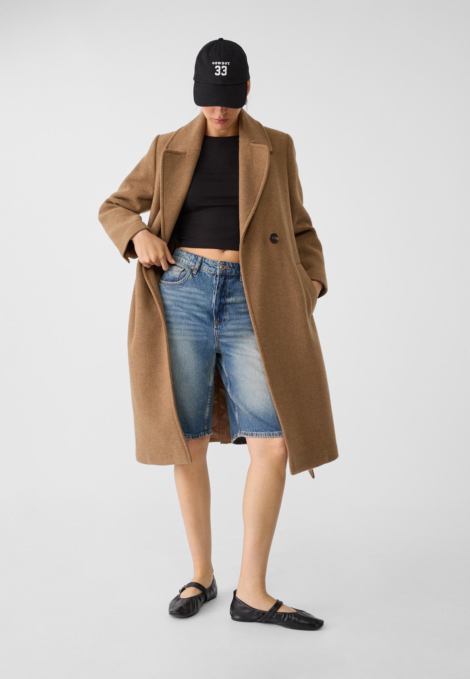 Felt texture coat with belt - Women's fashion | Stradivarius United States
