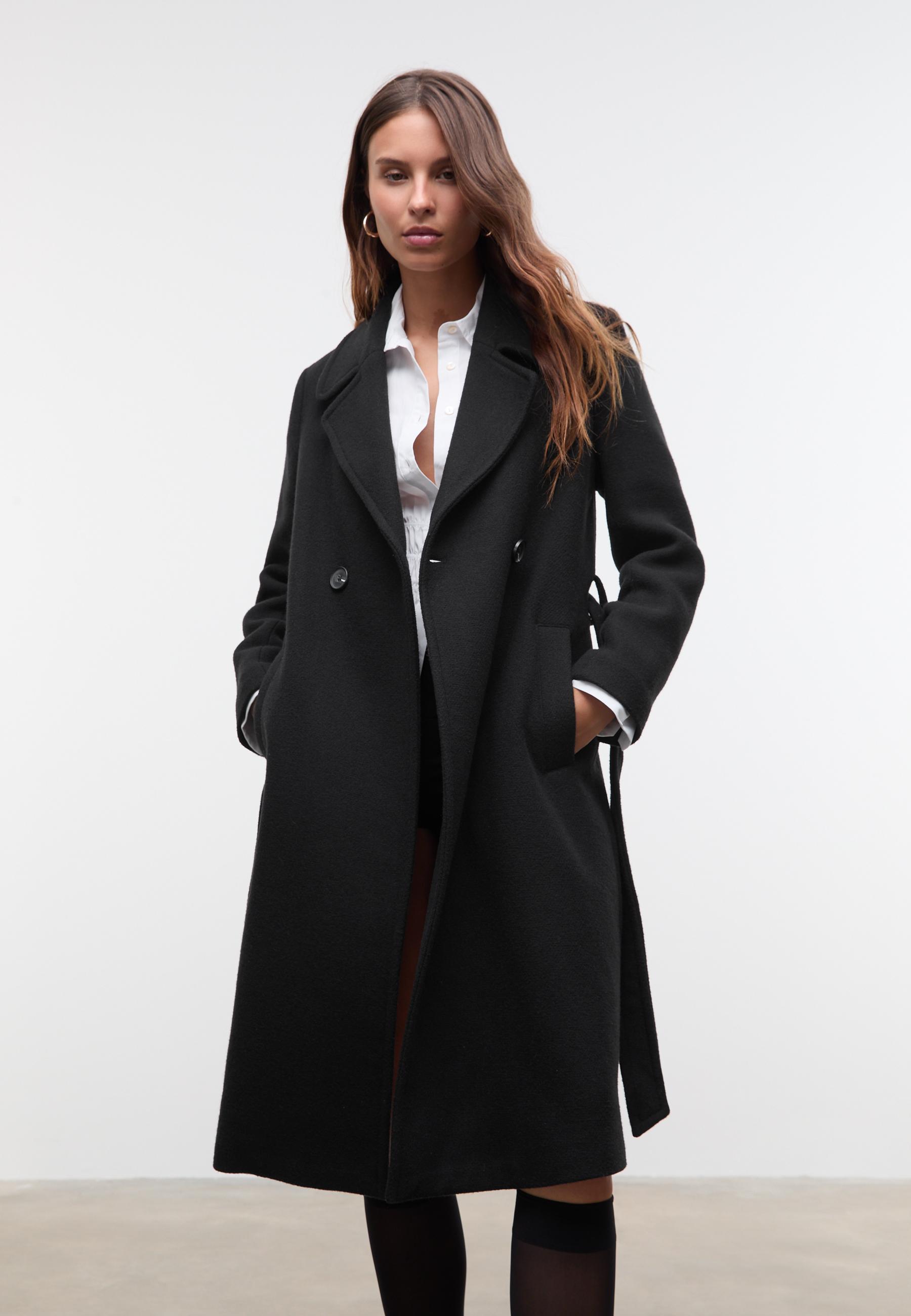 Felt texture coat with belt - Women's fashion | Stradivarius United States