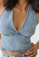 Top denim halter brillos | Stradivarius España