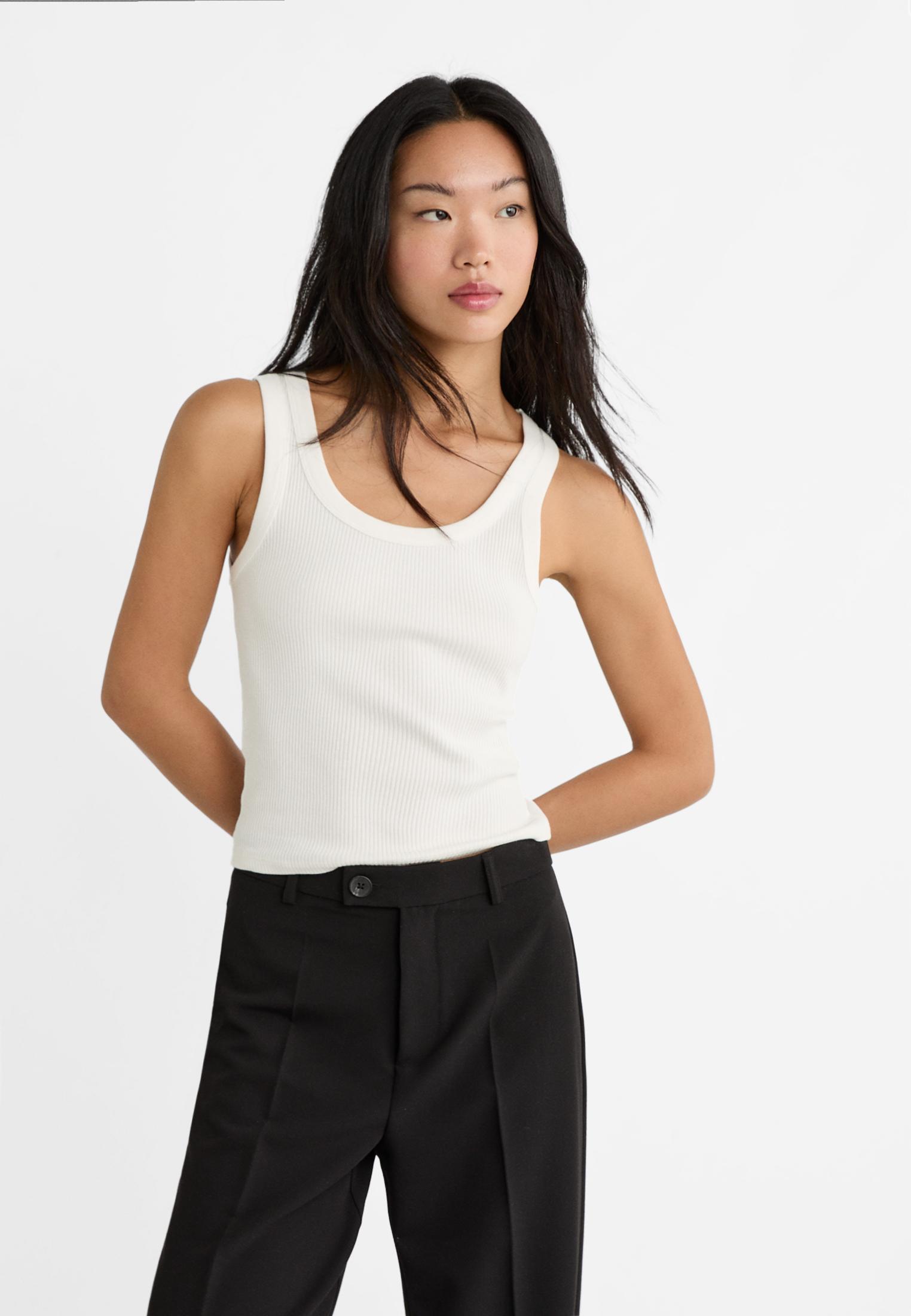Ribbed racerback T-shirt - Women's fashion | Stradivarius United Kingdom