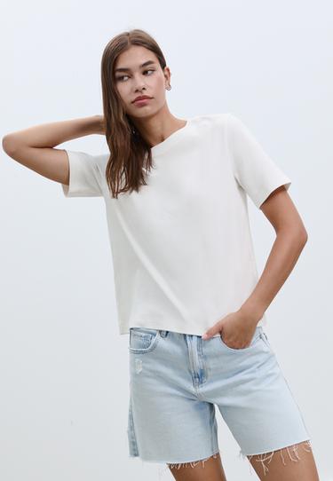Basic kalın regular fit t-shirt - Kadın Moda | Stradivarius Türkiye